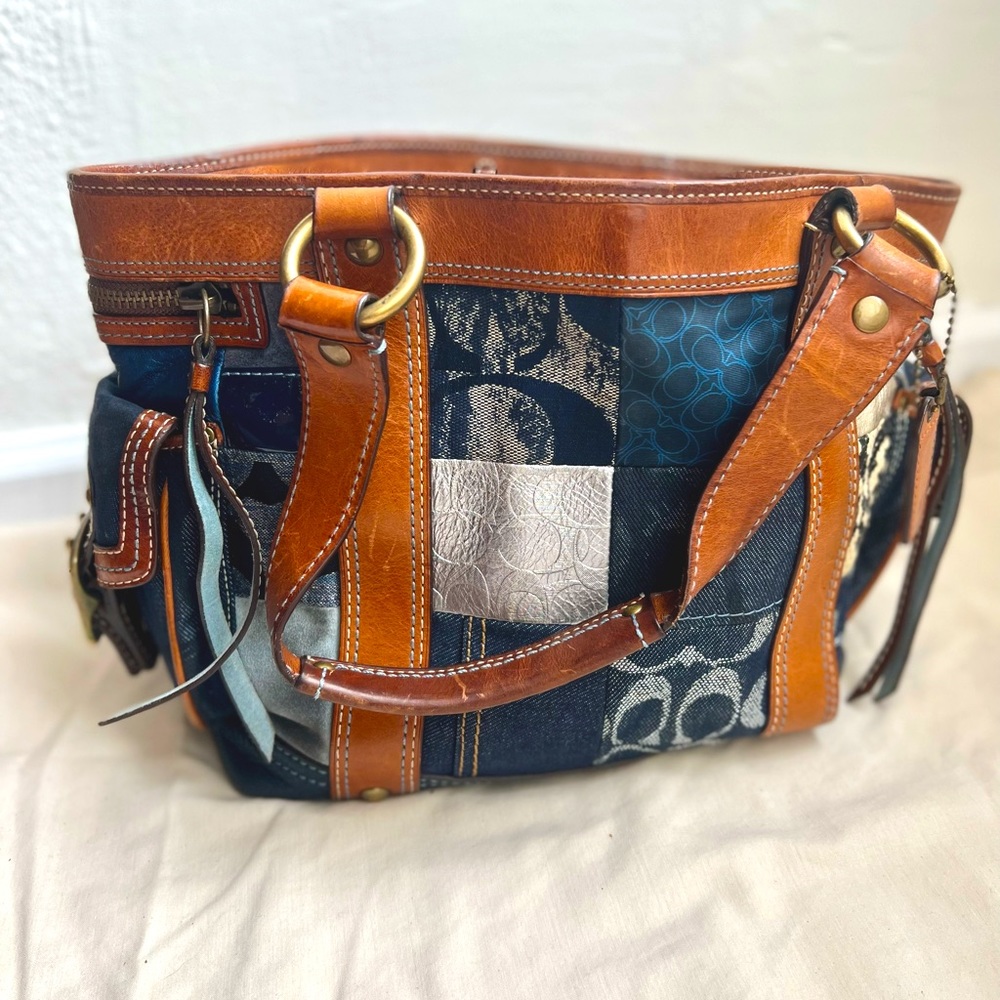 Coach Patchwork Denim/Blue/Silver Metallic Leather Pu… - Gem